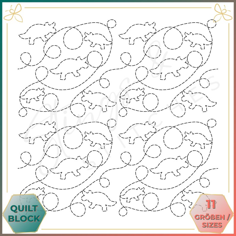 Dinosaur - Triceratops - Quilt Pattern - Embroidery Pattern (digital ...