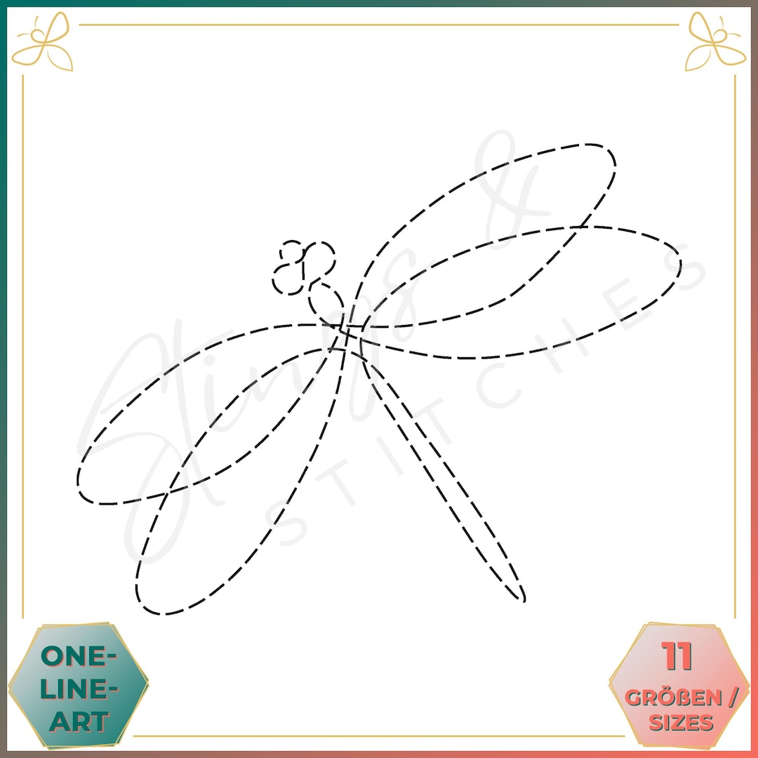 Libelle / Dragonfly One Line Art Digitales Stickmuster Embroidery ...