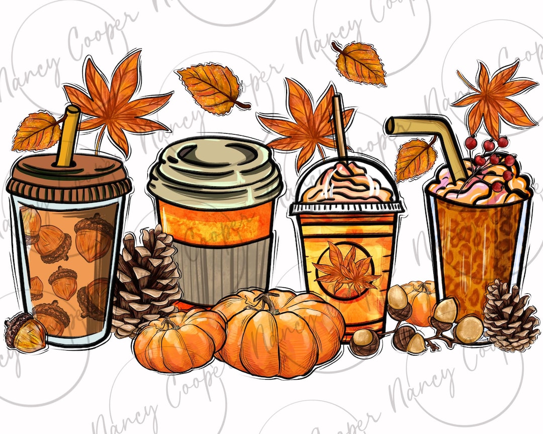Fall Coffee Cups Png Sublimation Design Download, Fall Leaves Png ...