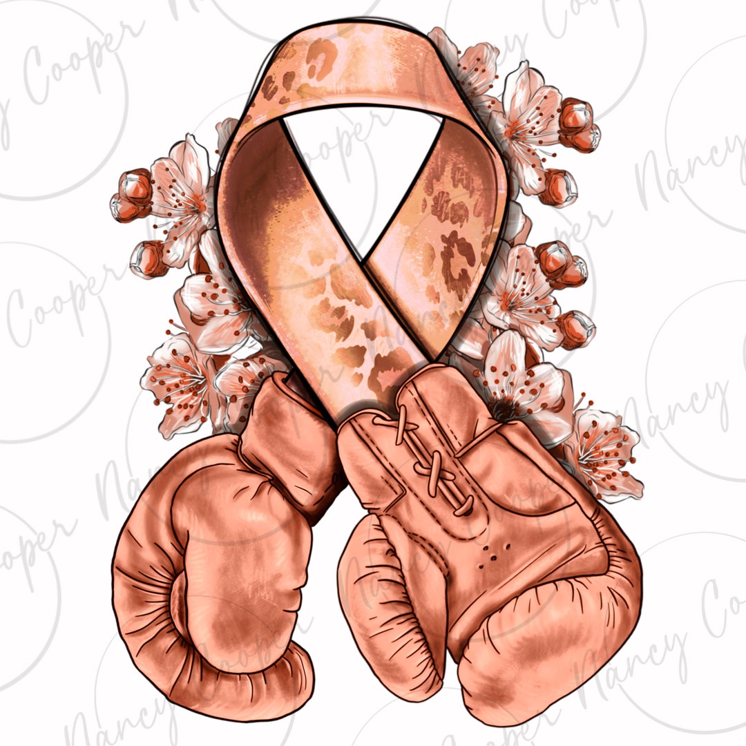 Uterine Cancer Peach Ribbon With Boxing Gloves Png Sublimation Design ...