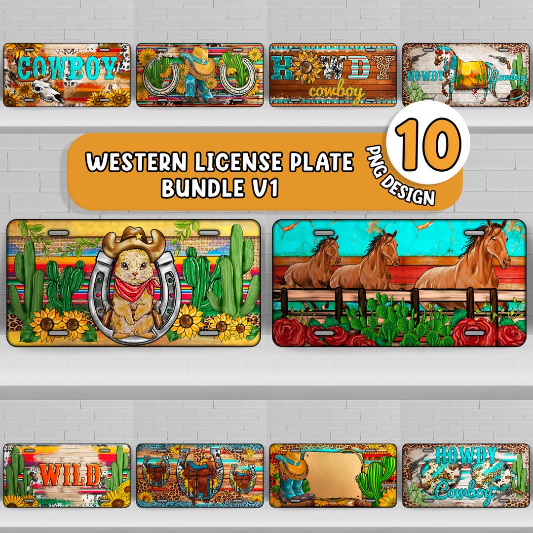 Western License Plate Bundle V1 Png, Western Patterns Png, Rodeo ...