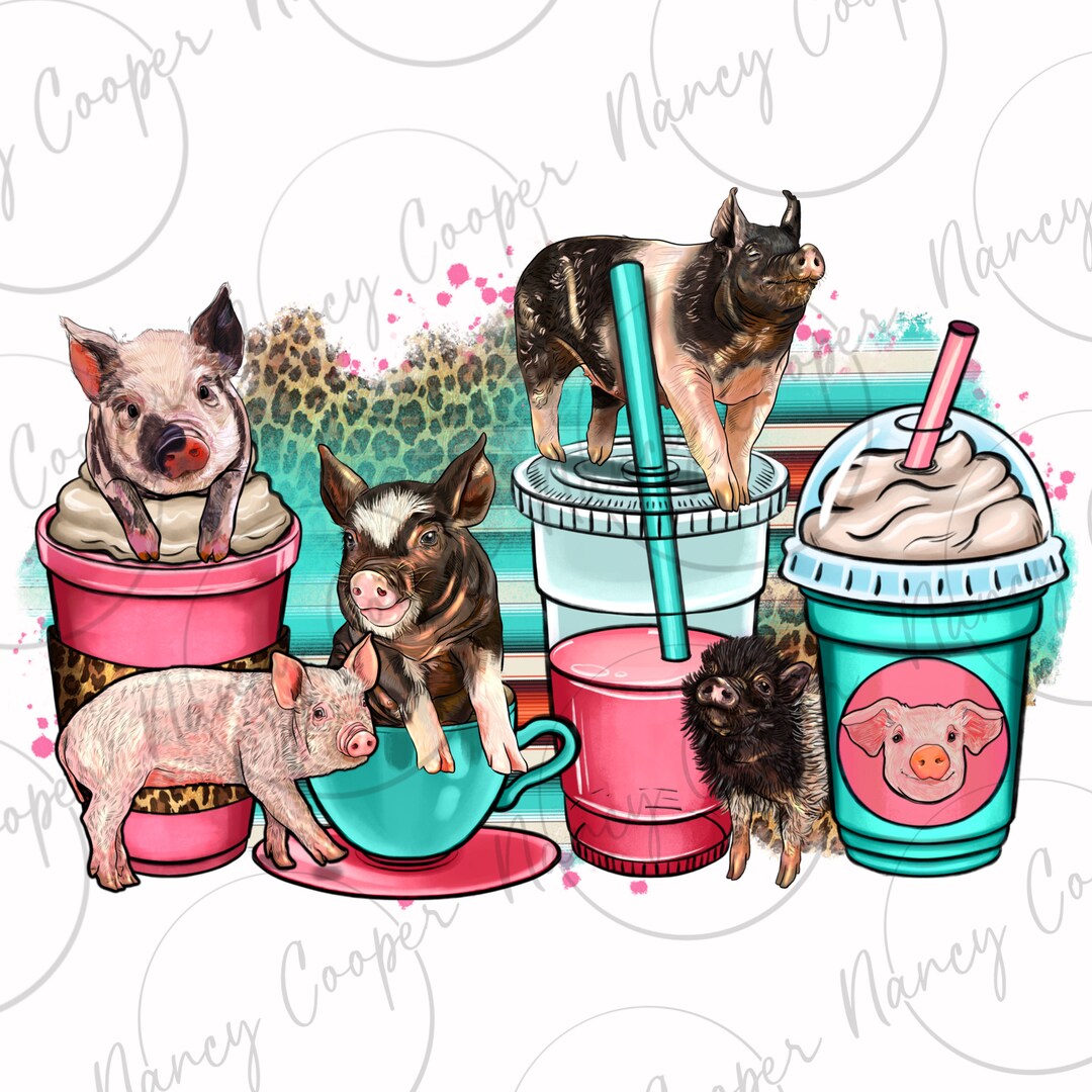 Pig Coffee Cups Png Sublimation Design Download, Pig Png, Western ...