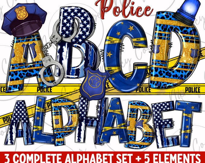Police Alphabet Png Files Bundle, Police Doodle Letters Png, Glitter ...