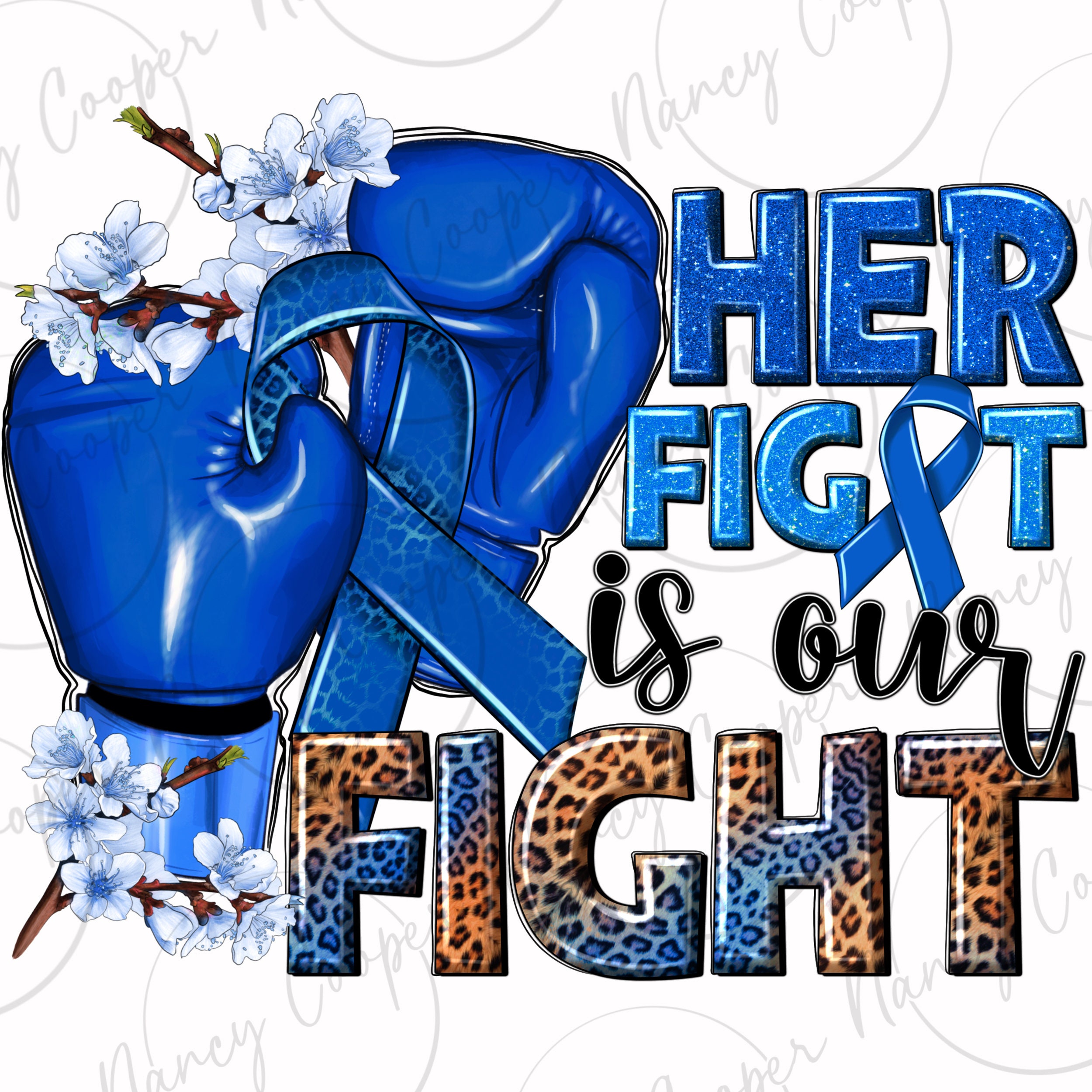 Her Fight is Our Fight Colon Cancer Blue Ribbon Png, Colon Cancer Png ...