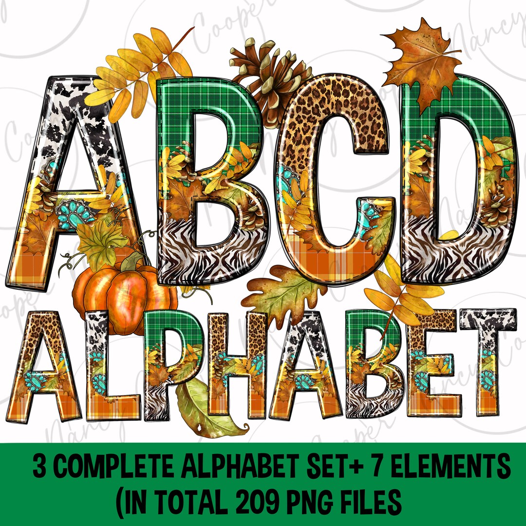 Fall Alphabet Png Files Bundle, Fall Doodle Letters Png, Fall Letters ...
