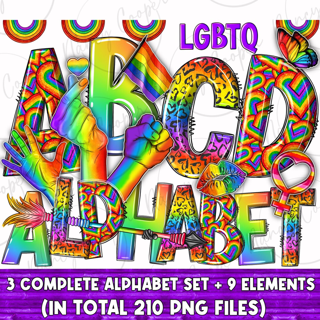 LGBTQ+ Alphabet Bundle Png, Halloween Png, LGBTQ+ Doodle Letters Png ...