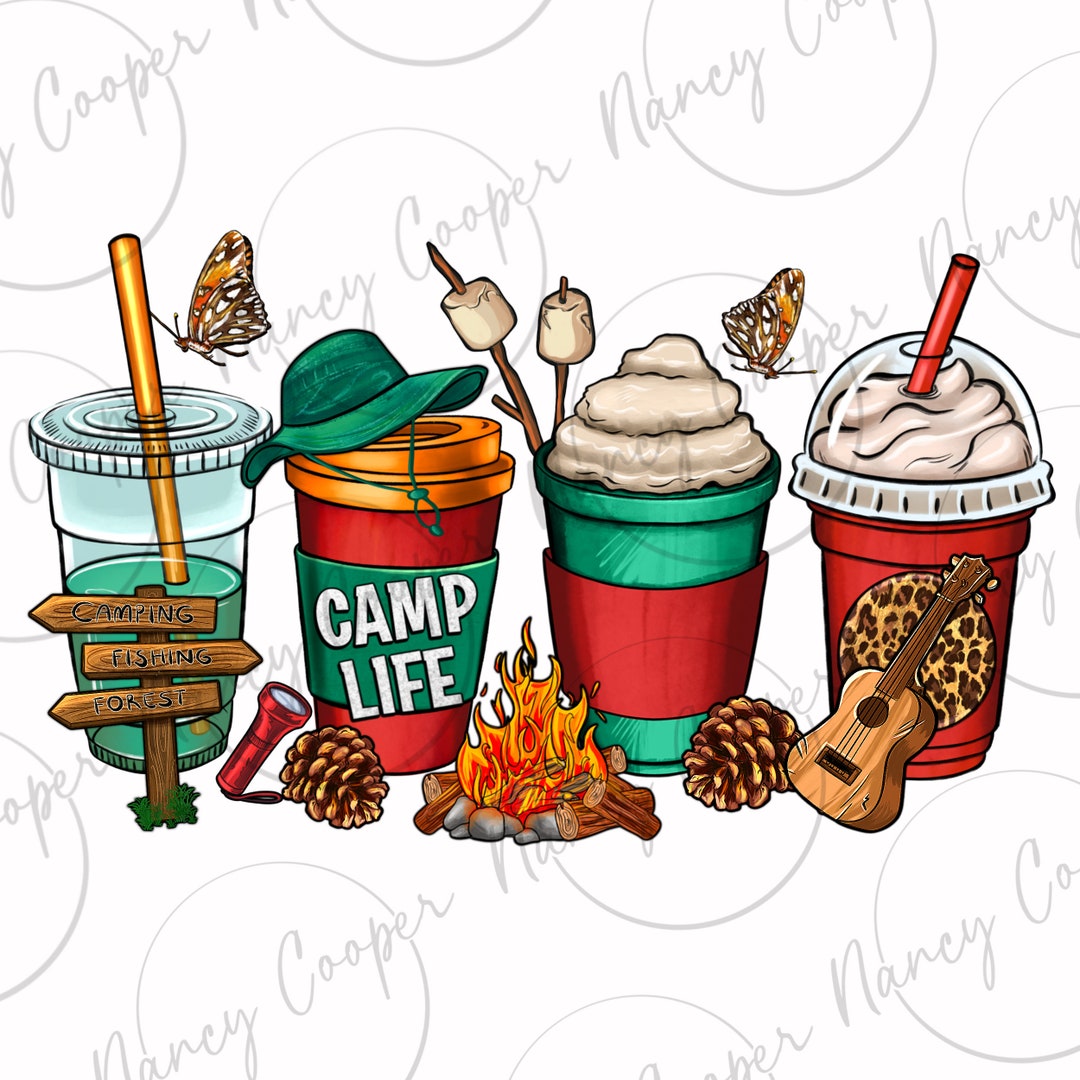 Camp Life Coffee Cups Png Sublimation Design Download, Camping Png ...