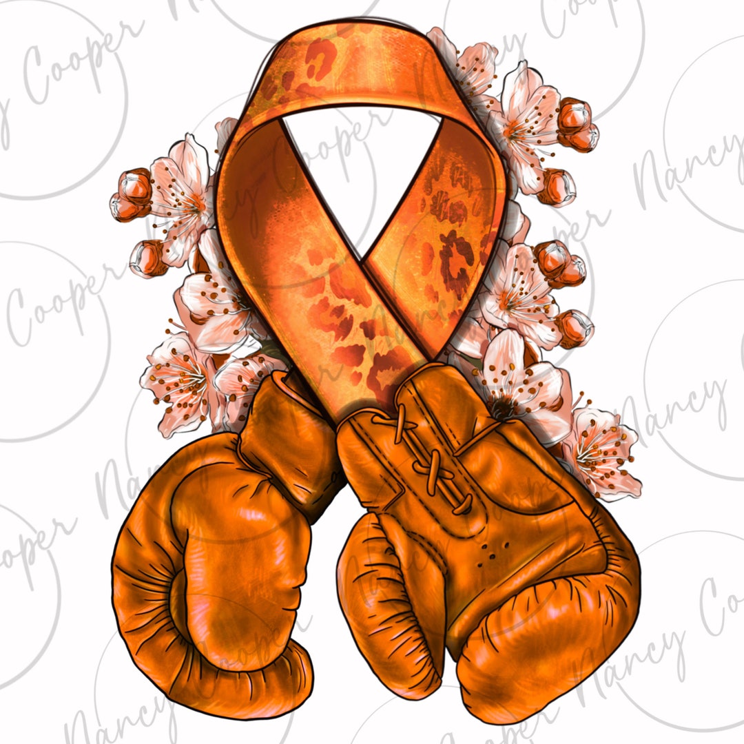 Orange Ribbon With Boxing Gloves Leukemia Cancer Png, Leukemia Cancer ...