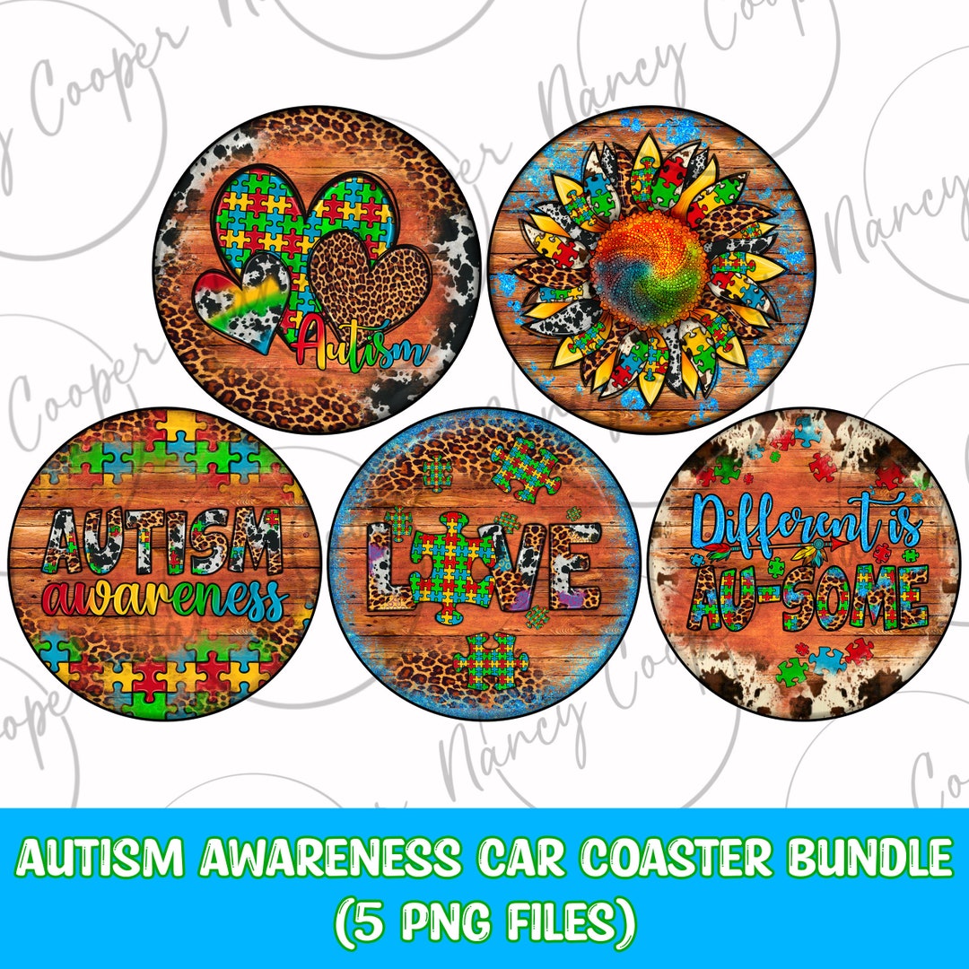 Autism Awareness Car Coaster Bundle Png, Car Coaster Bundle Png, Autism ...