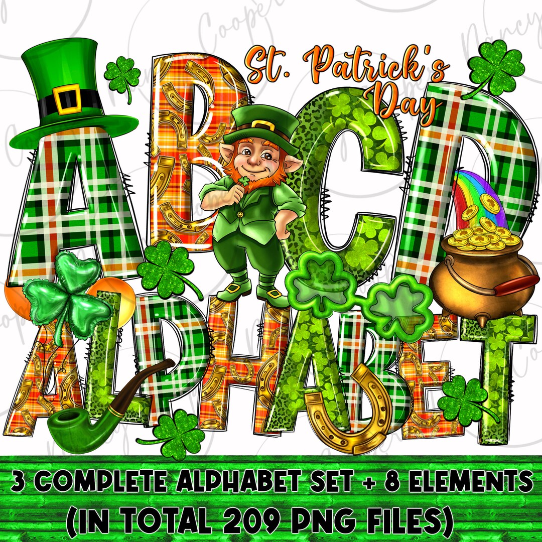 St. Patrick's Day Alphabet Png Files Bundle, St. Patrick's Day Doodle ...