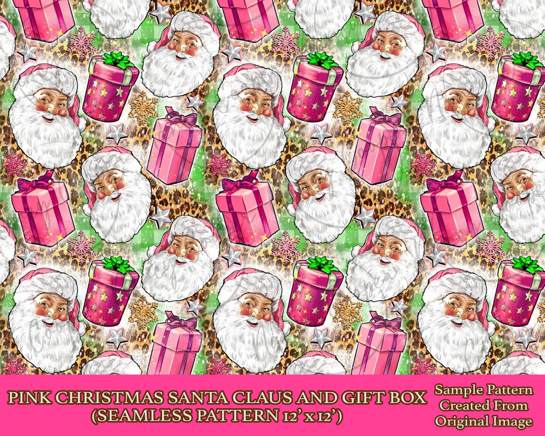 Pink Christmas Santa Claus and Gift Box Seamless Pattern Digital Paper ...