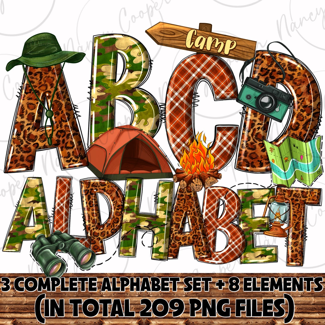 Camp Alphabet Png Files Bundle Camp Doodle Letters Png Camp - Etsy