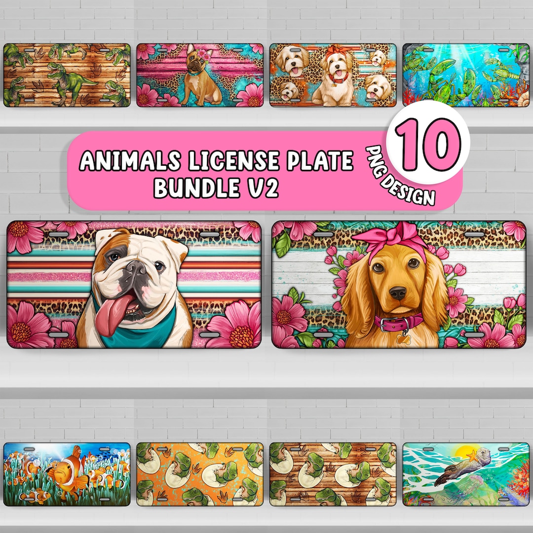 Animals License Plate Bundle V2 Png, Hand Drawn Animals Png, Western ...