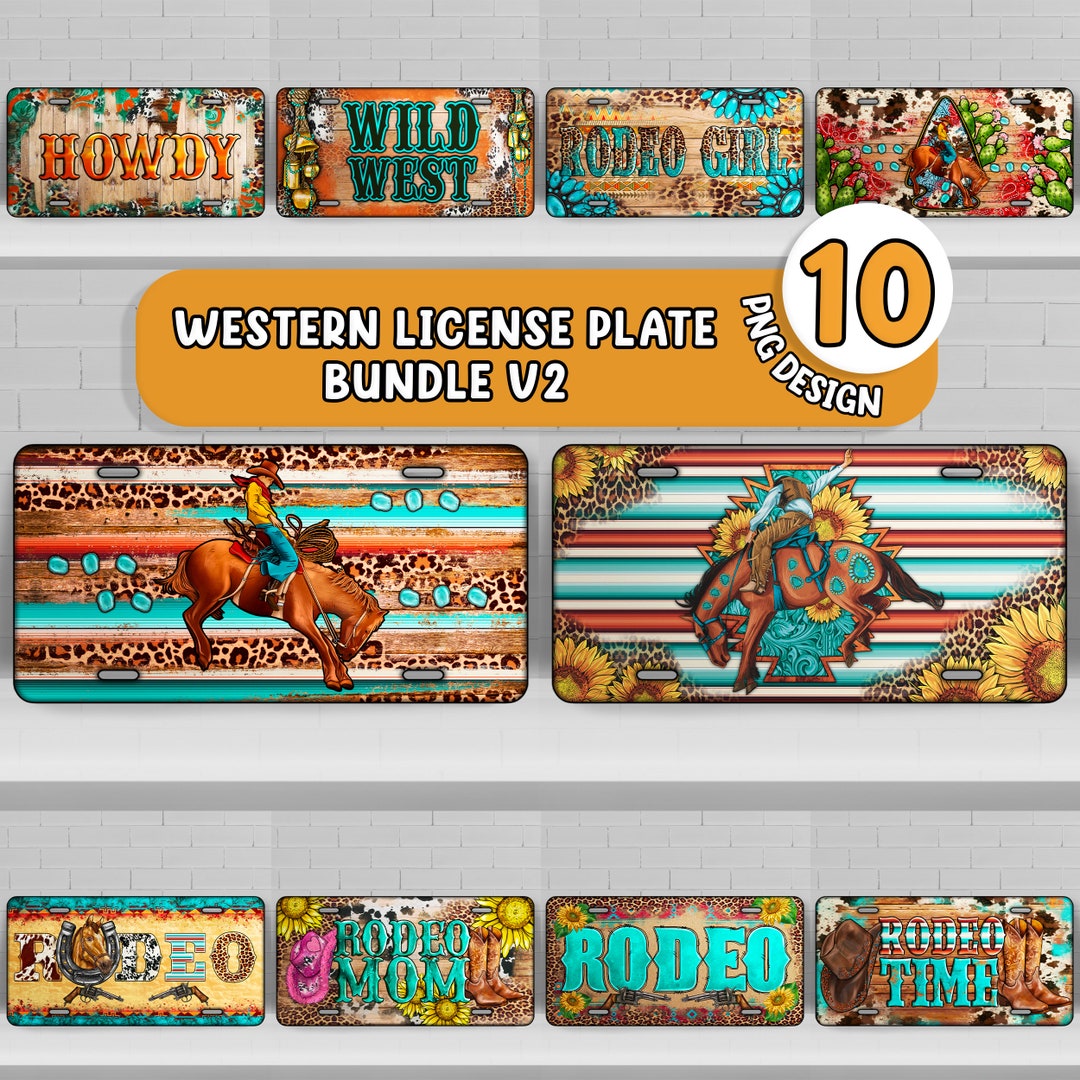 Western License Plate Bundle V2 Png, Western Patterns Png, Rodeo ...