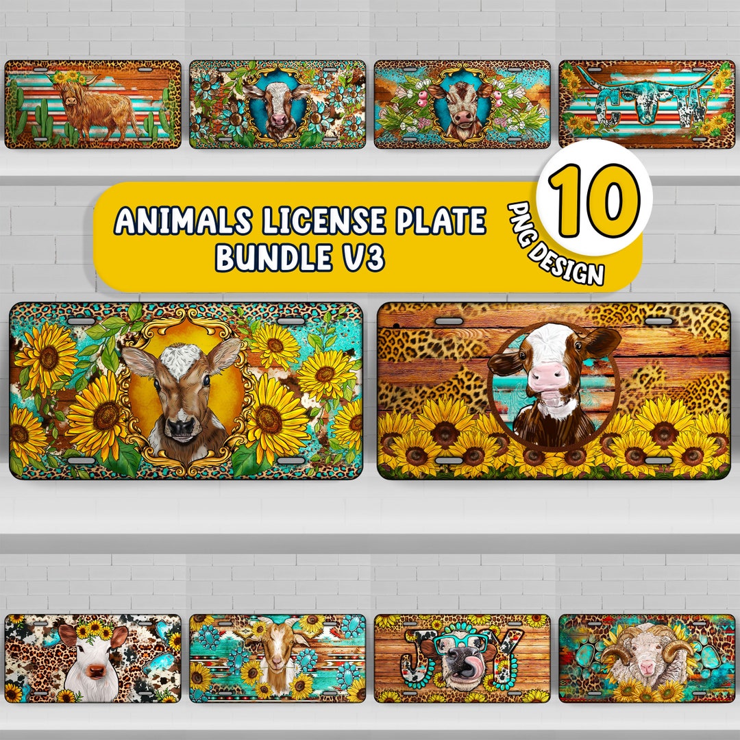 Animals License Plate Bundle V3 Png, Hand Drawn Animals Png, Western ...