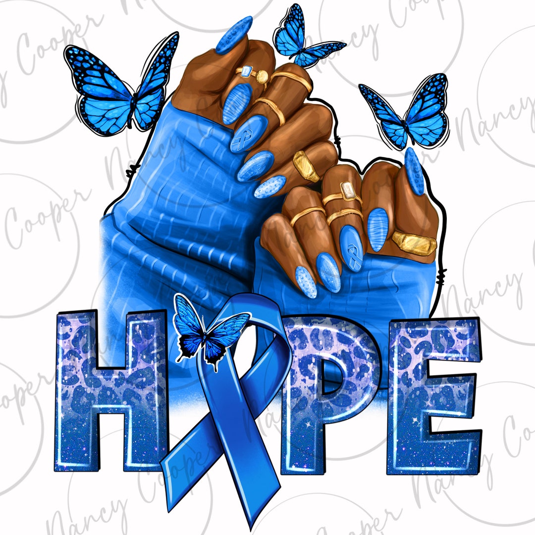 Hope Blue Ribbon Colon Cancer Nails Png Sublimation Design Download ...