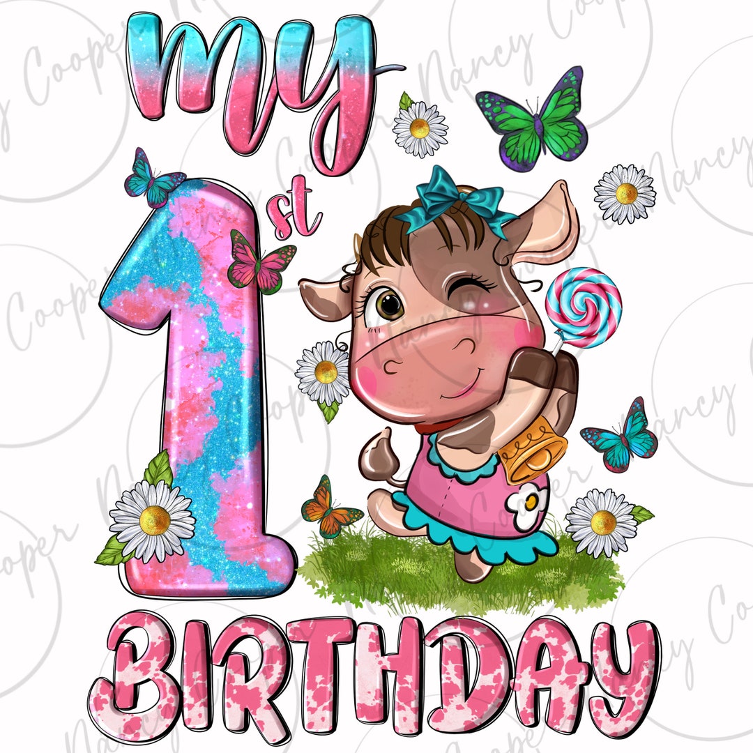 My 1st Birthday With Little Cute Cow Png Sublimation Design Download ...