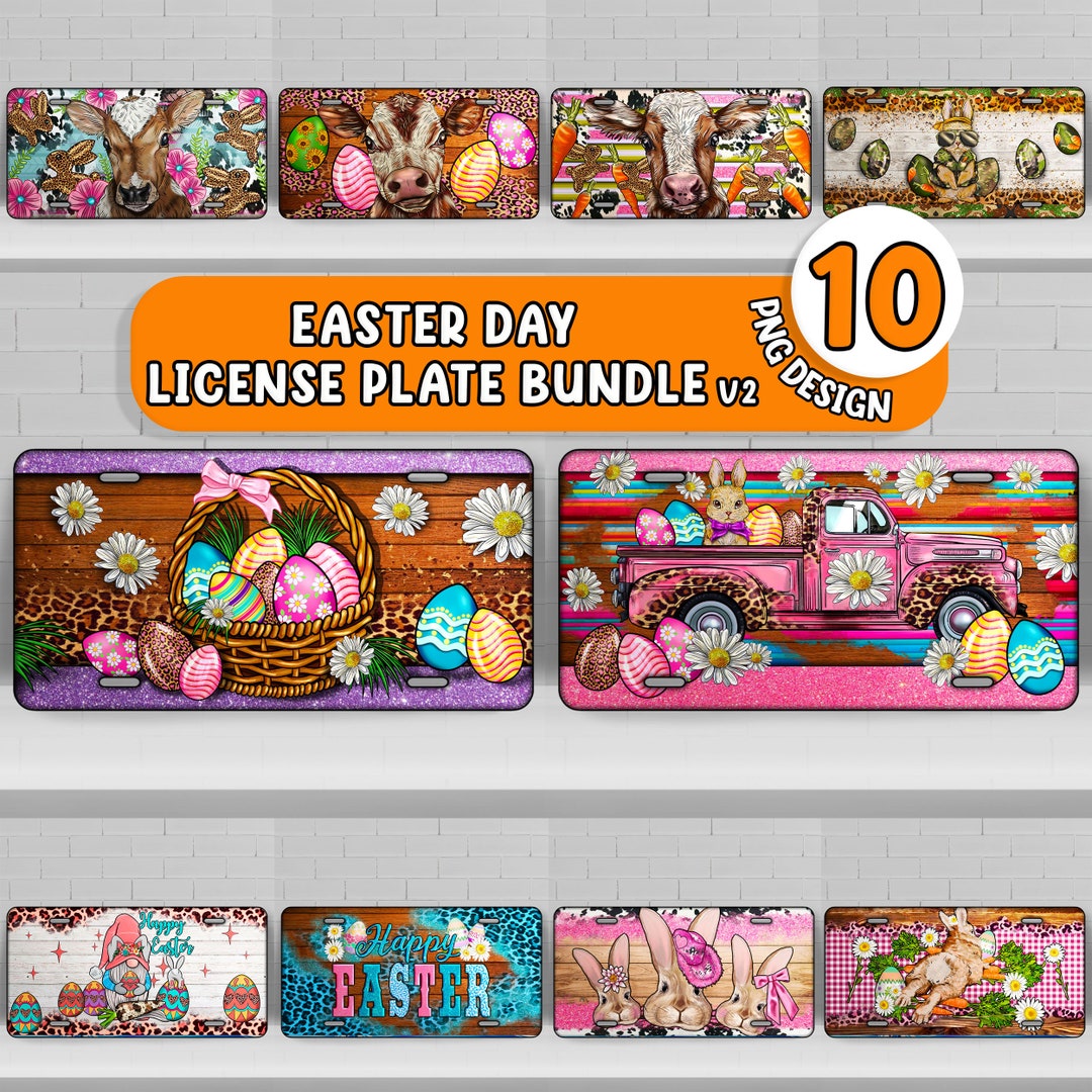 Easter Day License Plate Bundle V2 Png, Easter Day Png, License Plate ...