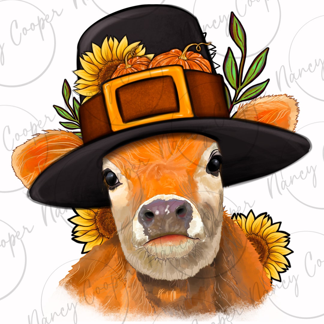 Thanksgiving Cow Png Sublimation Design Download, Hello Fall Png ...