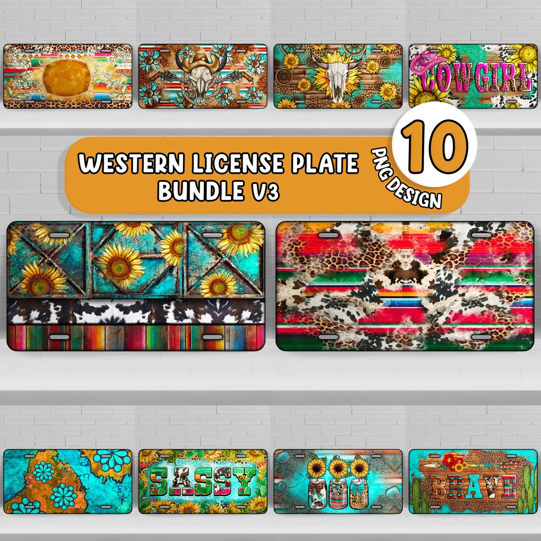 Western License Plate Bundle V3 Png, Western Patterns Png, Rodeo ...