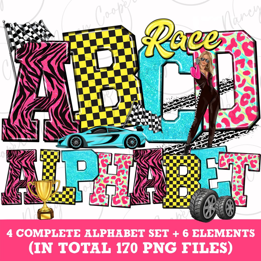 Race Alphabet Png Files Bundle, Race Doodle Letters Png, Sport Letters ...