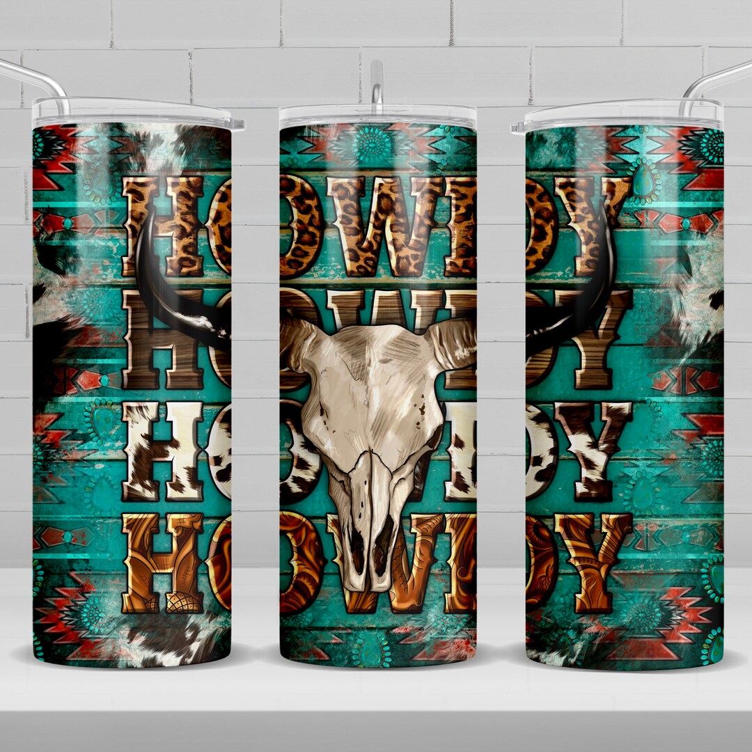 Howdy Bull Skull 20 Oz Skinny Tumbler Png, Bull Skull Wrap Png, Howdy ...