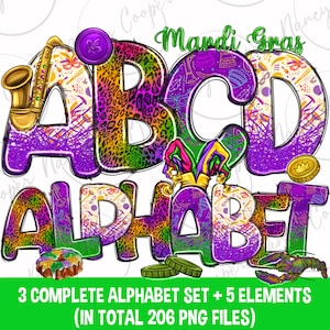 Mardi Gras Alphabet Bundle Png, Mardi Gras Png, Mardi Gras Doodle ...