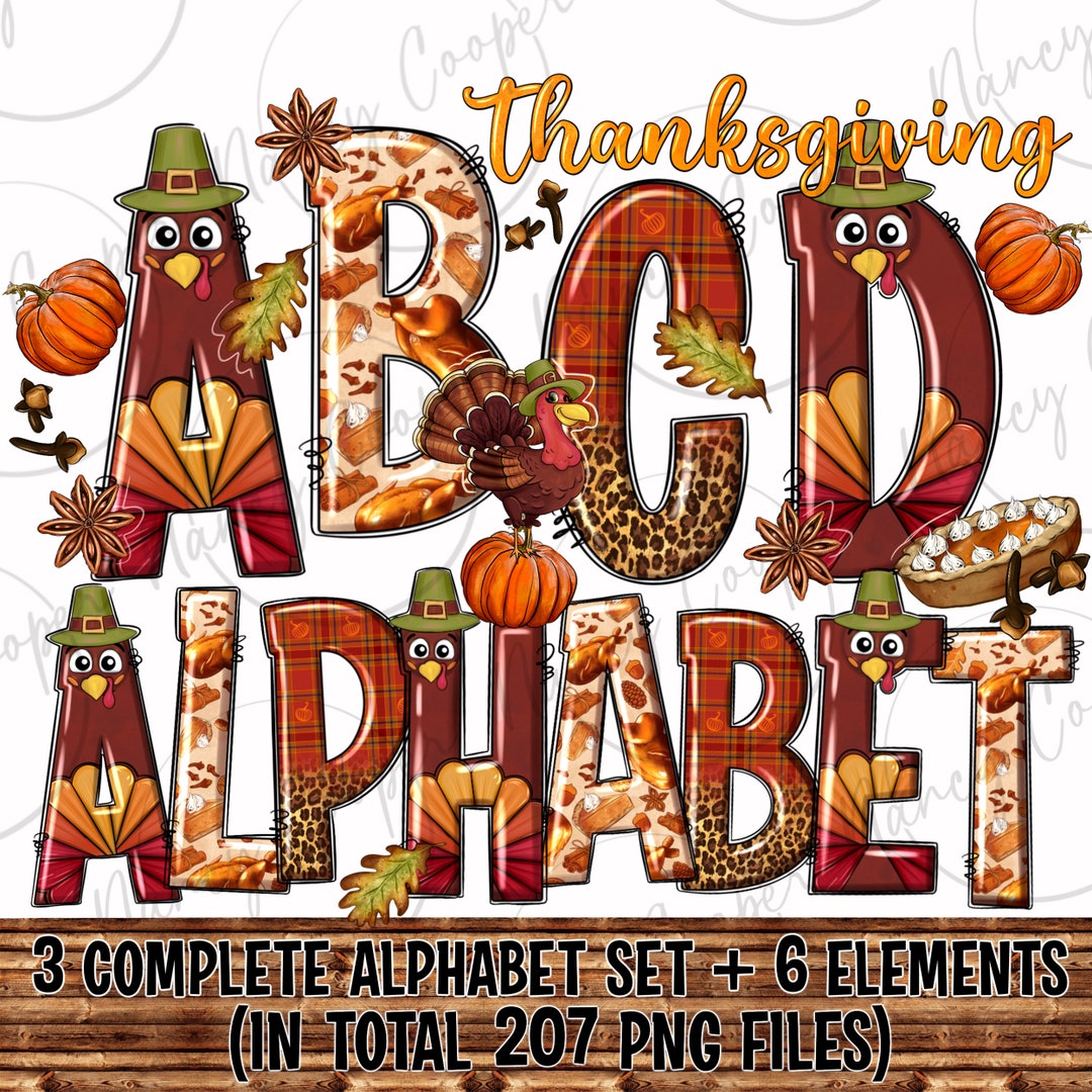 Thanksgiving Alphabet Bundle Png, Fall Png, Fall Doodle Letters Png ...