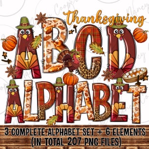 Thanksgiving Alphabet Bundle Png, Fall Png, Fall Doodle Letters Png ...