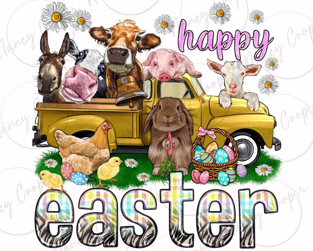 Happy Easter Truck With Farm Animals Png Sublimation Design Download ...