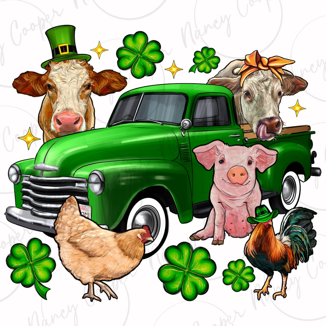 St. Patrick's Day Farm Animals Truck Png Sublimation Design Download ...