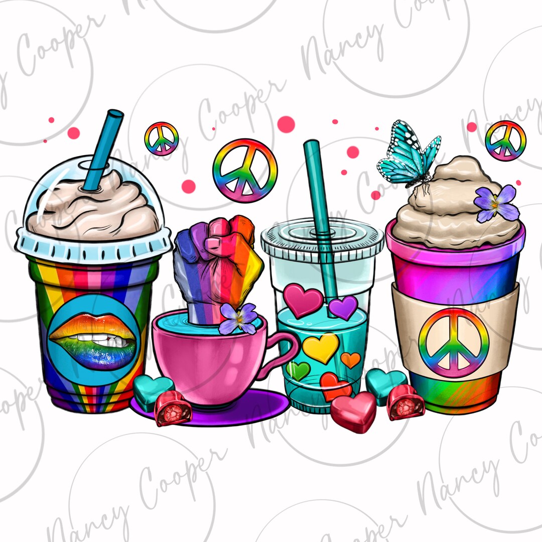 Pride Coffee Cups Png Sublimation Design Download, Pride Png, LGBTQ+ Png, Love is Love Png ...