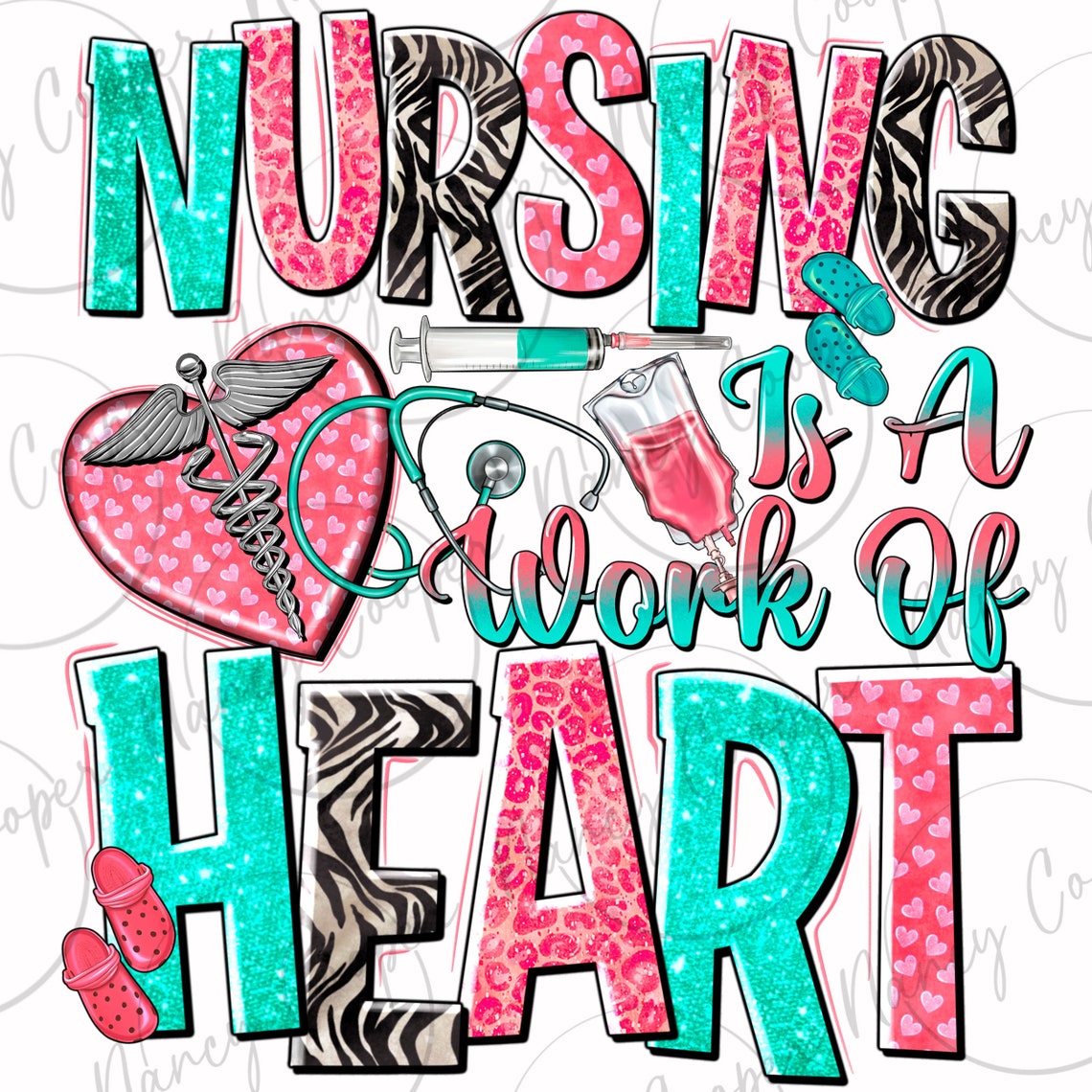 Nursing is a Work of Heart Png Sublimation Design Download, Nurse Png ...