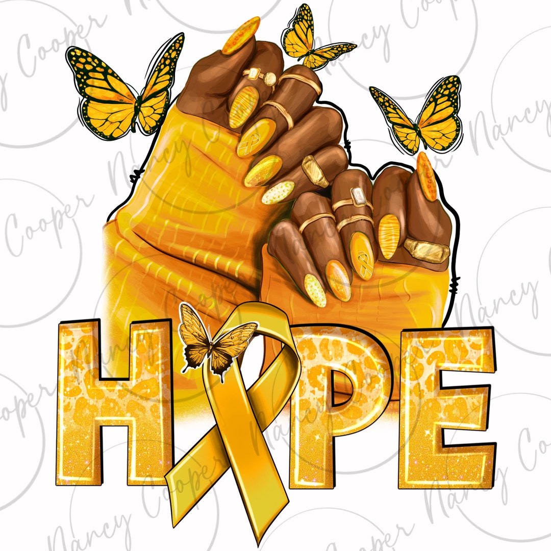 Hope Yellow Ribbon Childhood Cancer Nails Png, Childhood Cancer Png ...