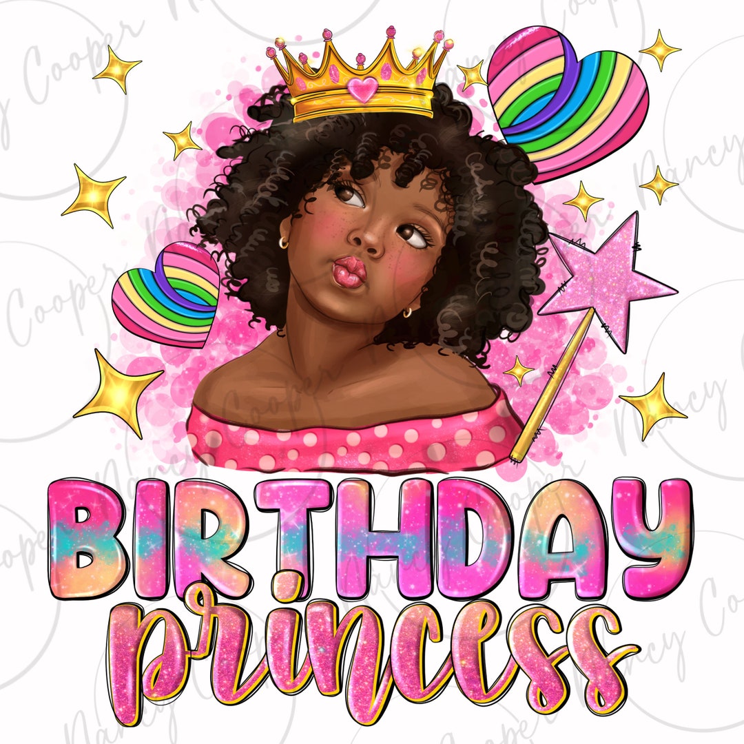 Birthday Princess With Afro Girl Png Sublimation Design Download ...