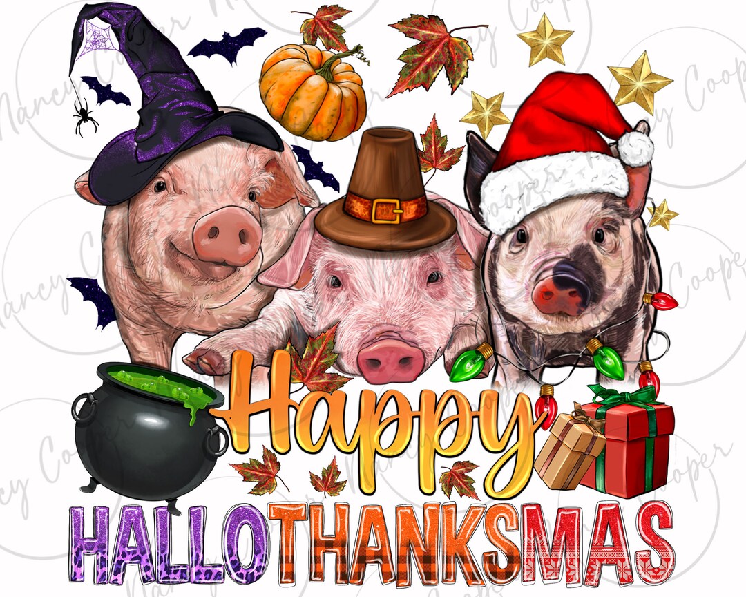 Happy Hallothanksmas Pigs Png Sublimation Design Download, Christmas ...