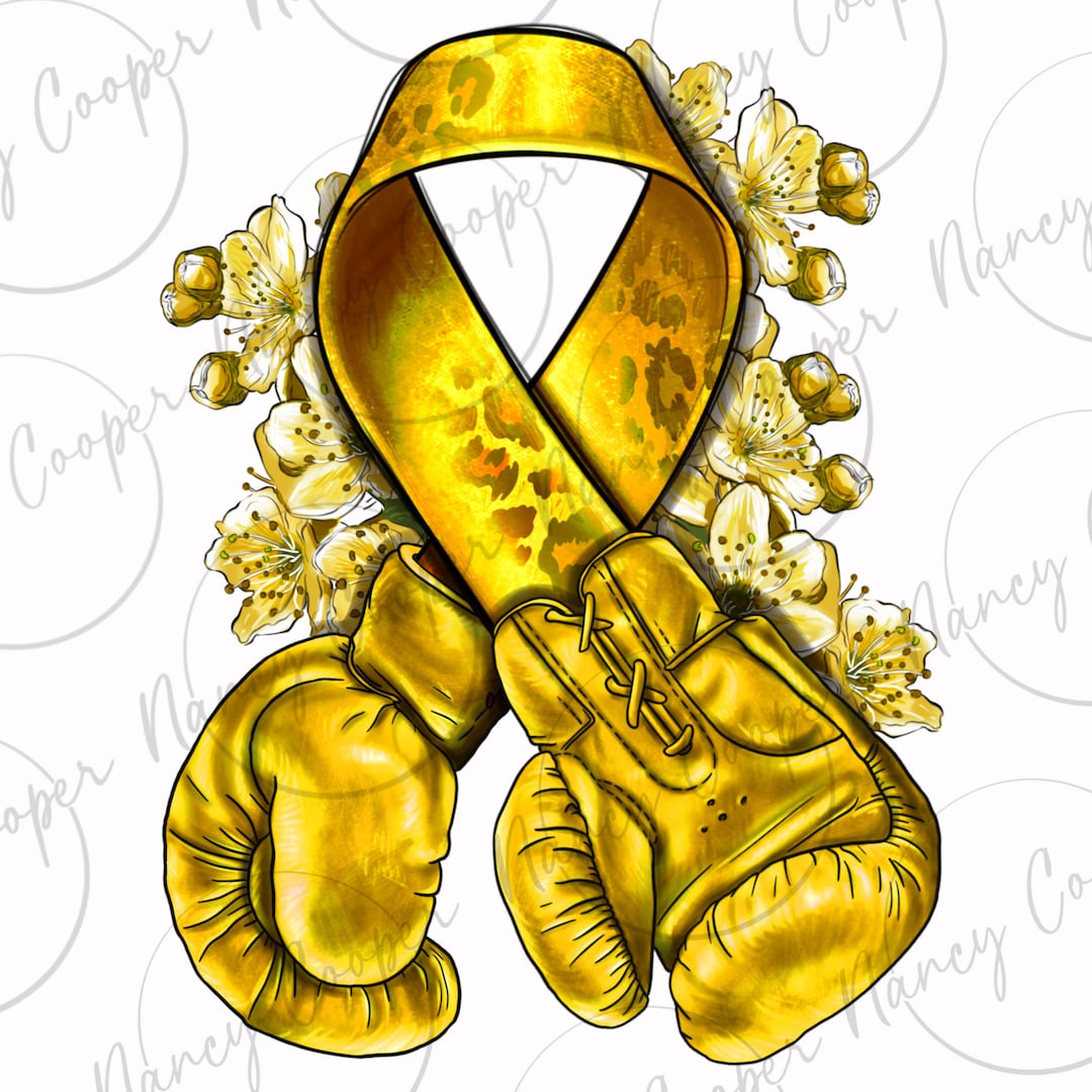 Childhood Cancer Yellow Ribbon With Boxing Gloves Png, Childhood Cancer ...