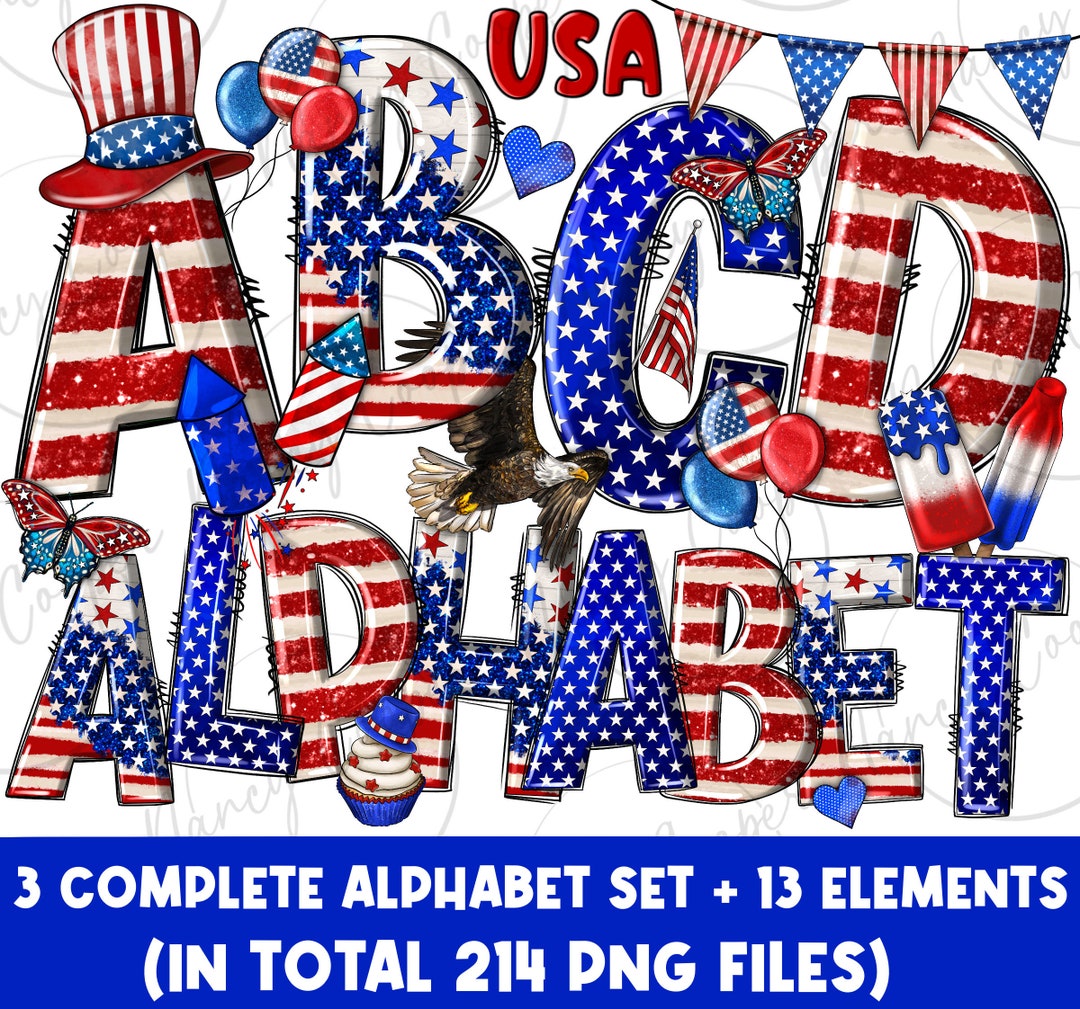 USA Alphabet Bundle Png, 4th F July Png, USA Doodle Letters Png, USA ...