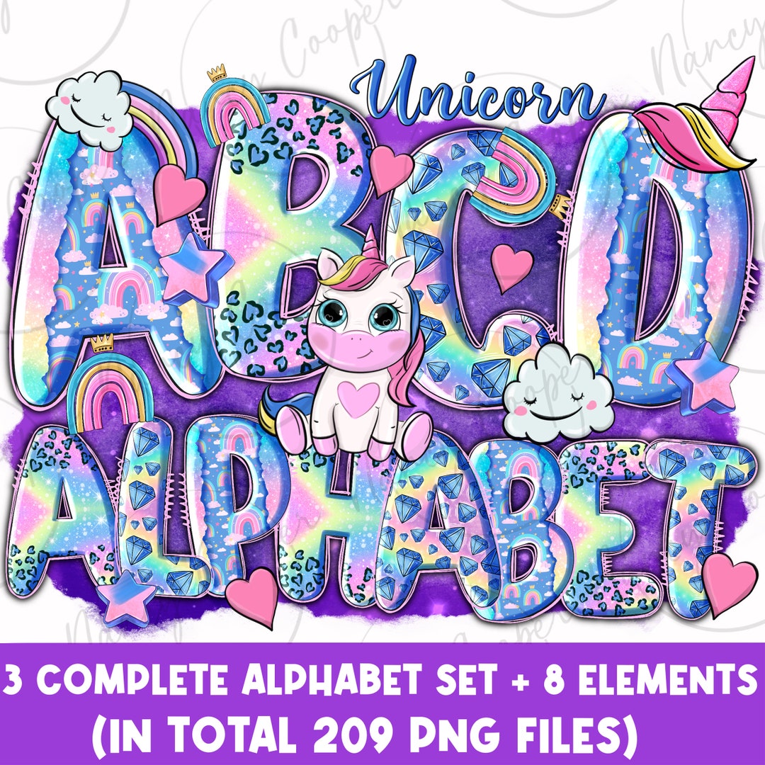 Unicorn Alphabet Bundle Png, Unicorn Png, Unicorn Doodle Letters Png ...