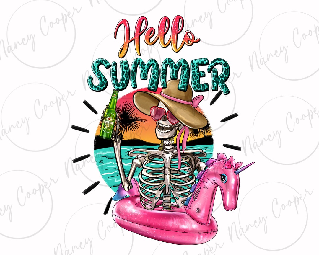 Hello Summer With Skeleton Png Sublimation Design Download, Summer ...