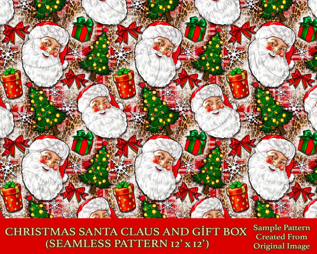 Christmas Santa Claus and Gift Box Seamless Pattern Digital Paper ...