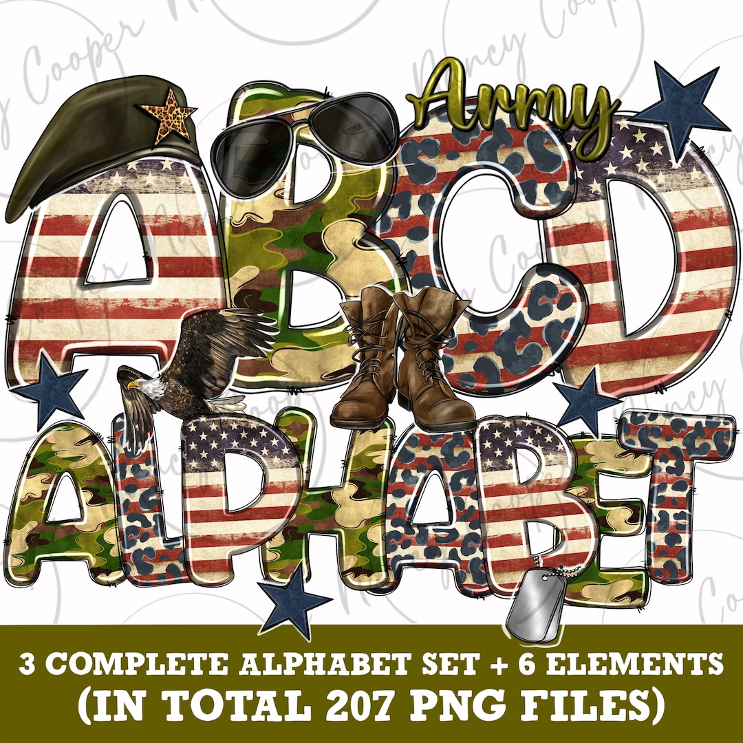Army Alphabet Bundle Png, Army Png, Camouflage Doodle Letters Png ...