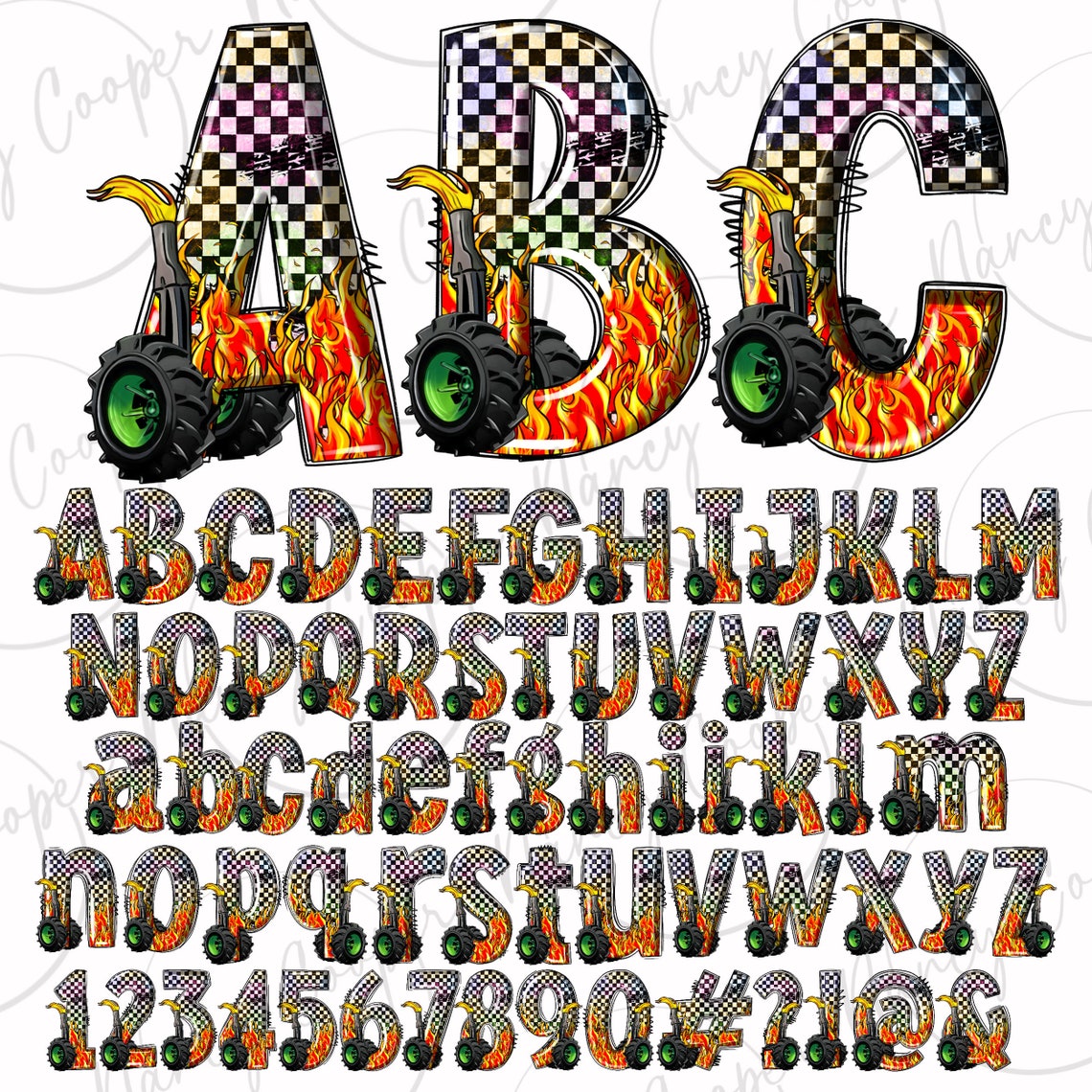 Monster Truck Alphabet Png Files Bundle, Monster Truck Doodle Letters ...