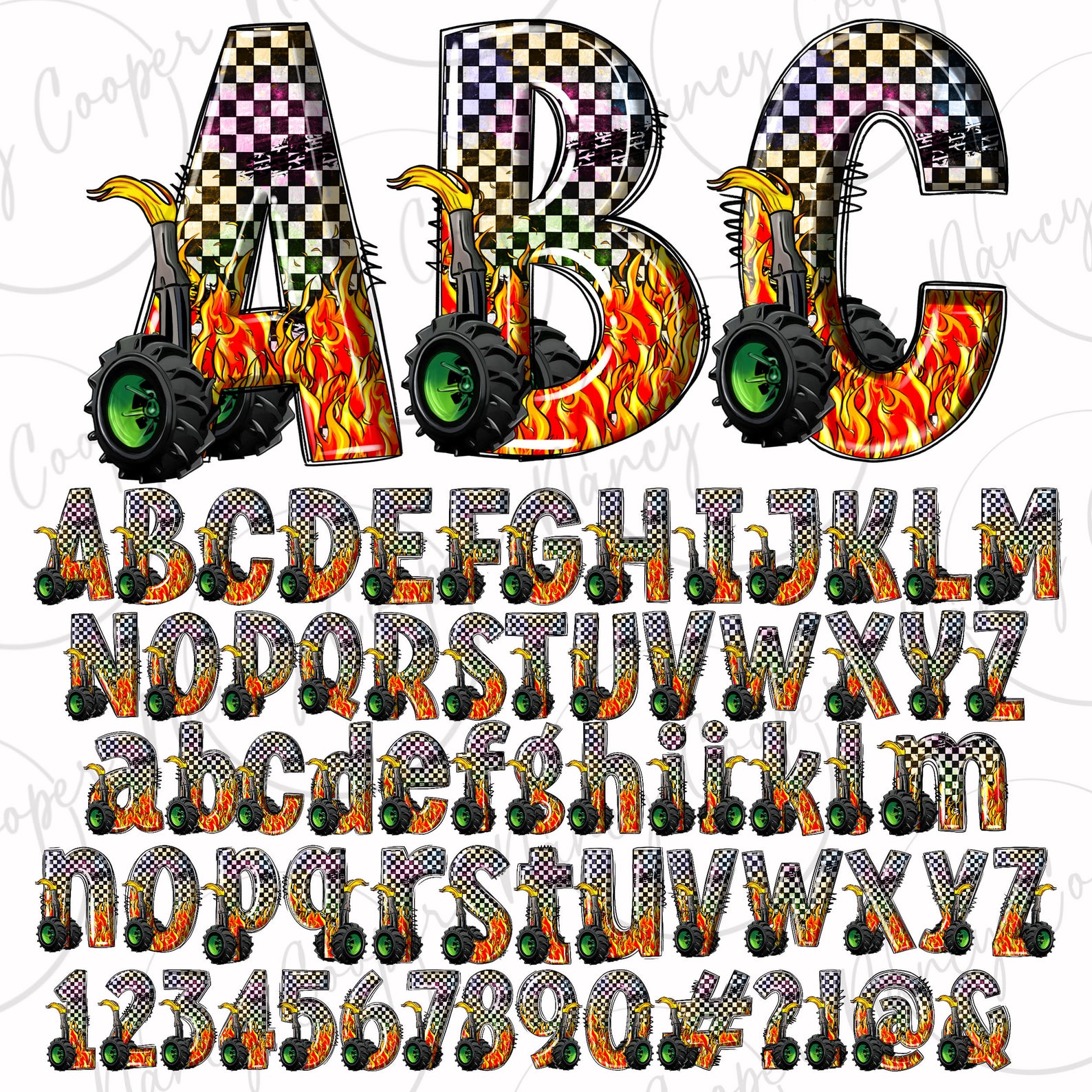 Monster Truck Alphabet Png Files Bundle, Monster Truck Doodle Letters ...