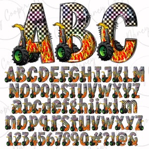 Monster Truck Alphabet Png Files Bundle, Monster Truck Doodle Letters ...