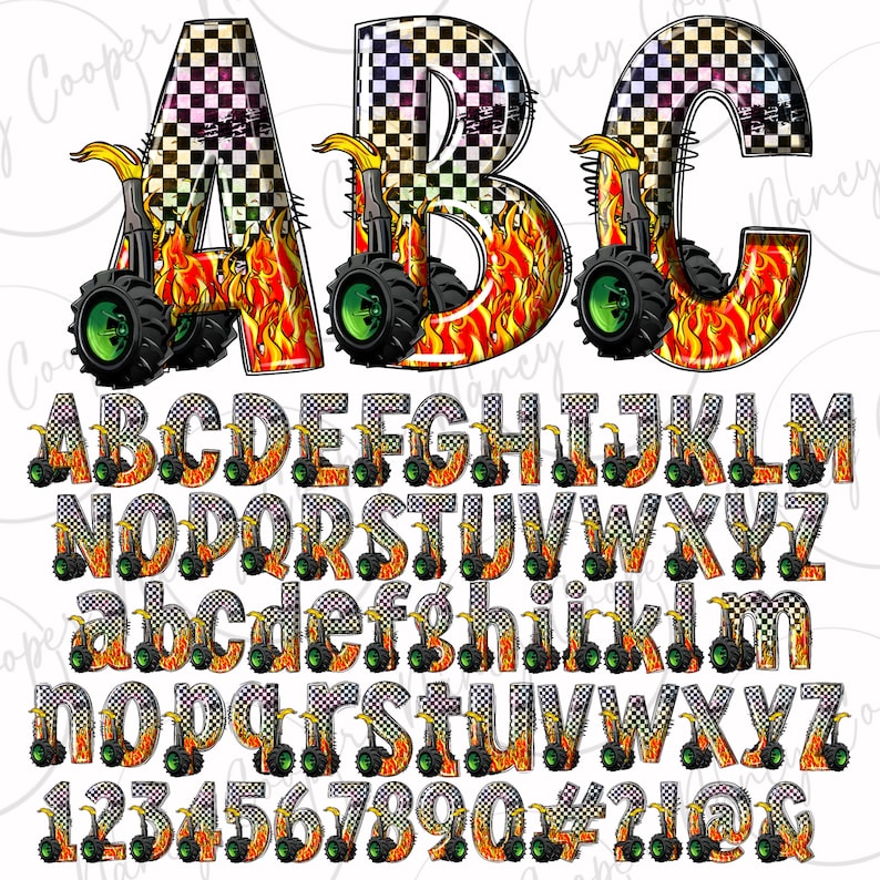 Monster Truck Alphabet Png Files Bundle, Monster Truck Doodle Letters ...