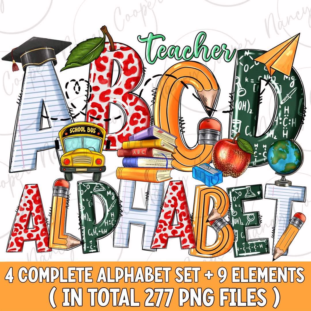 Teacher Alphabet Png Files Bundle, Teacher's Day Doodle Letters Png ...