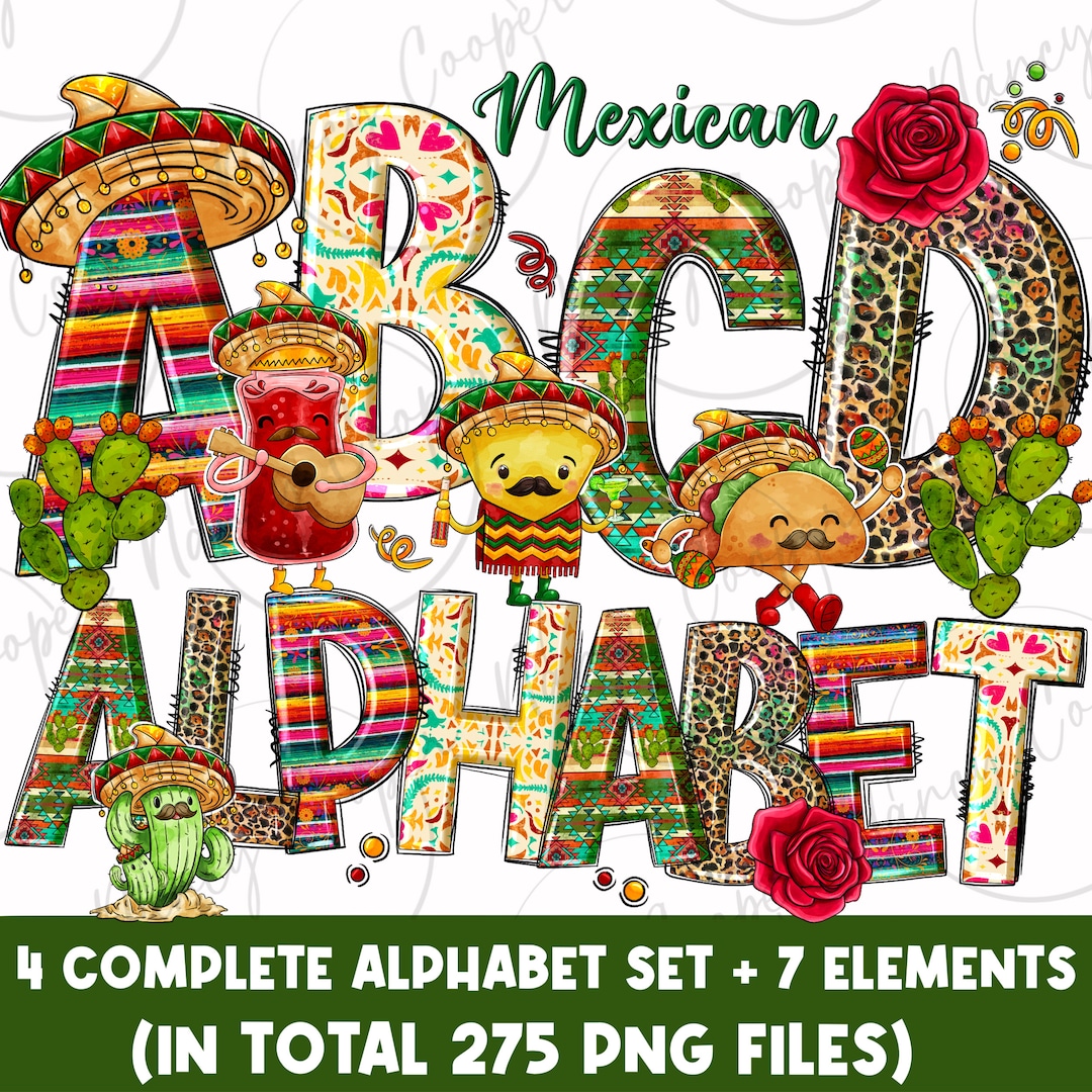 Mexican Alphabet Png Files Bundle, Mexican Doodle Letters Png, Mexican ...
