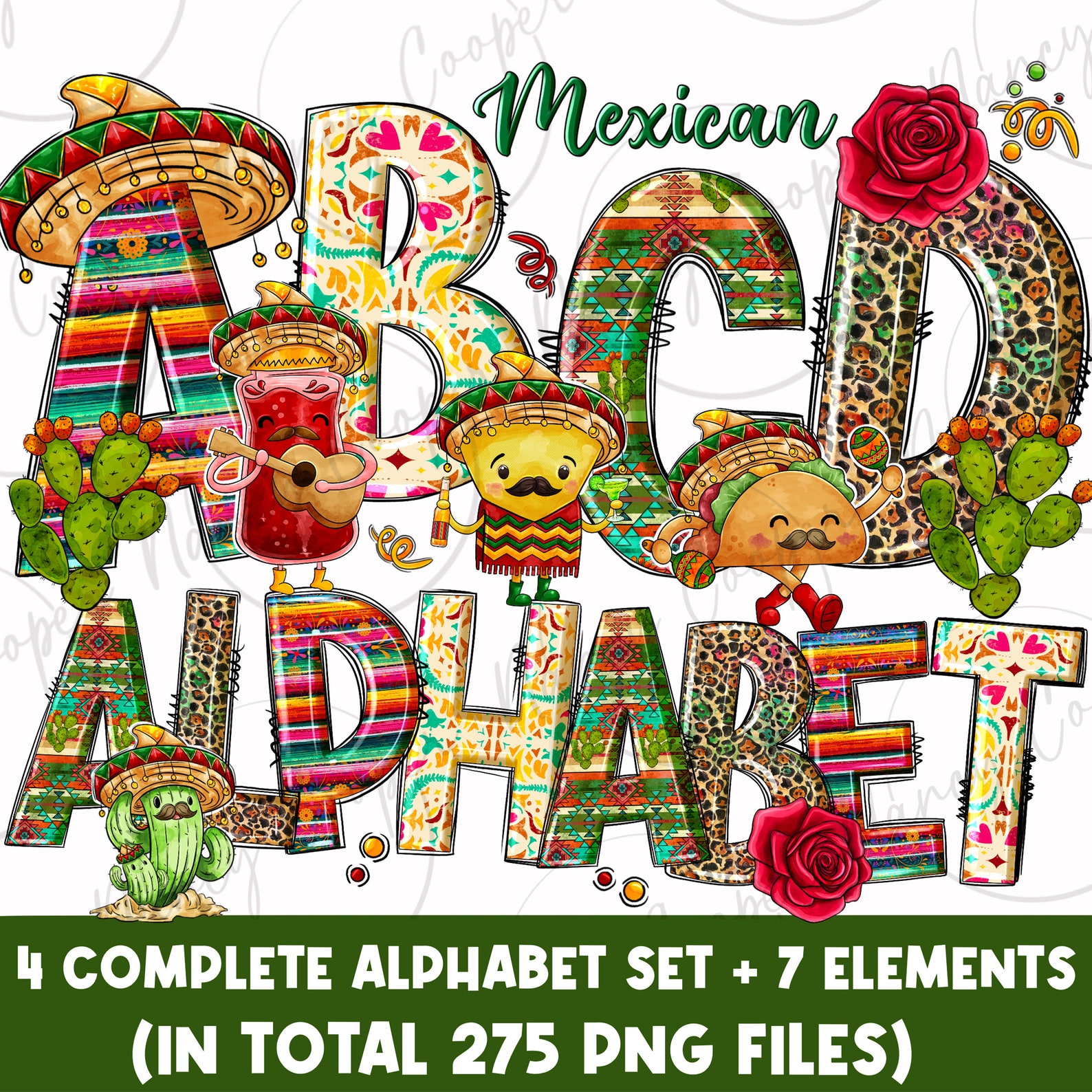 Mexican Alphabet Png Files Bundle, Mexican Doodle Letters Png, Mexican ...