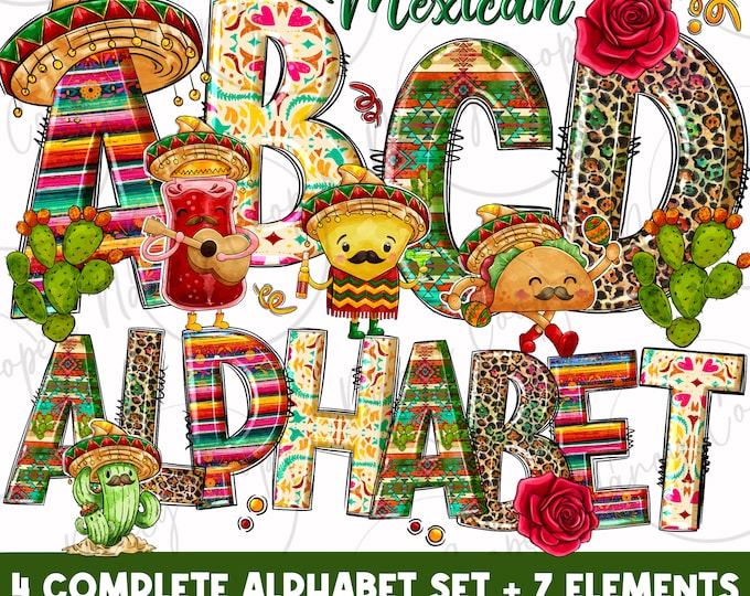 Mexican Alphabet Png Files Bundle, Mexican Doodle Letters Png, Mexican ...